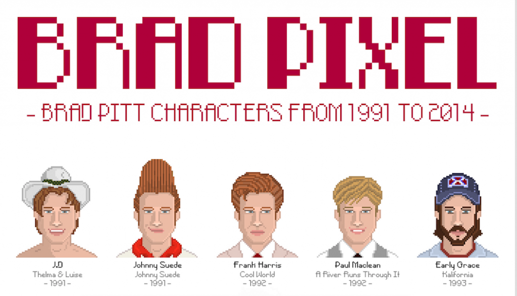 Brad Pixel - Brad Pitt characters in pixel dal 1991 al 2014