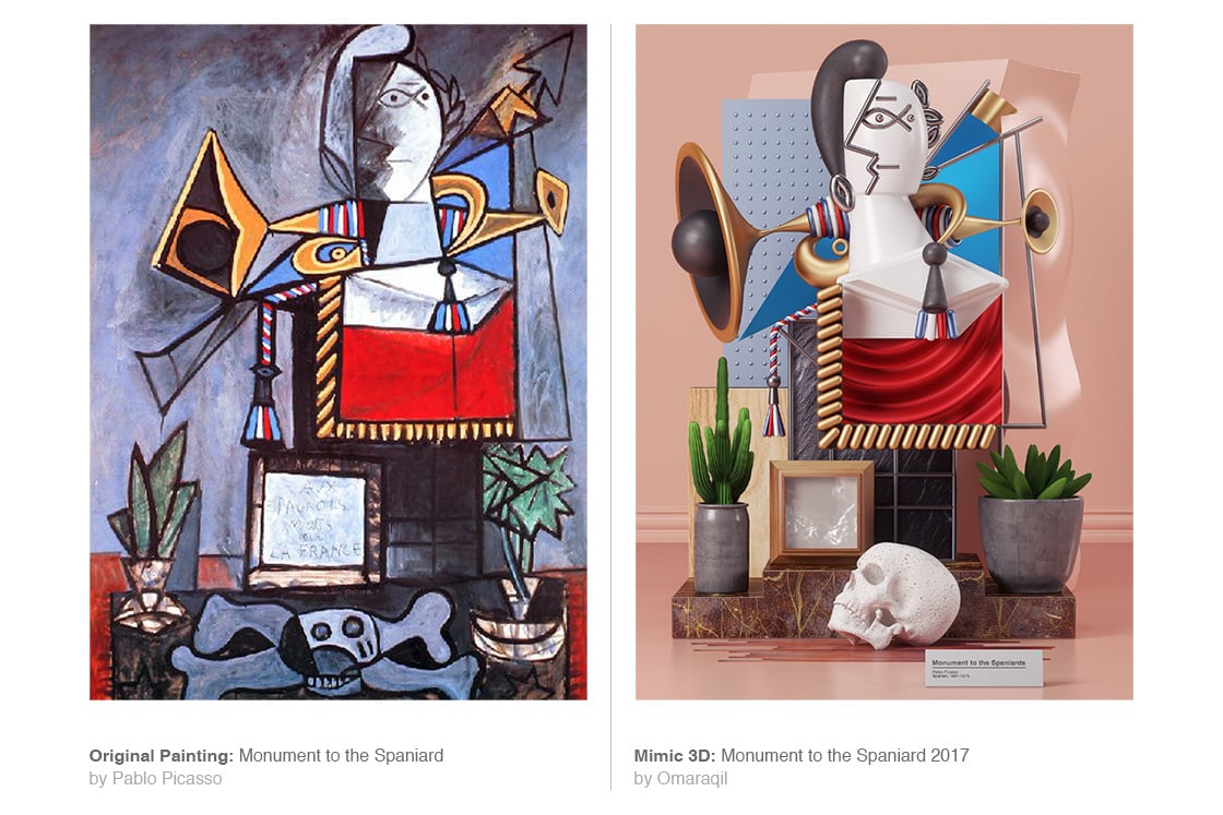 The Pablo Picasso paintings in the 3D sculptures by Omar Aqil | Collater.al