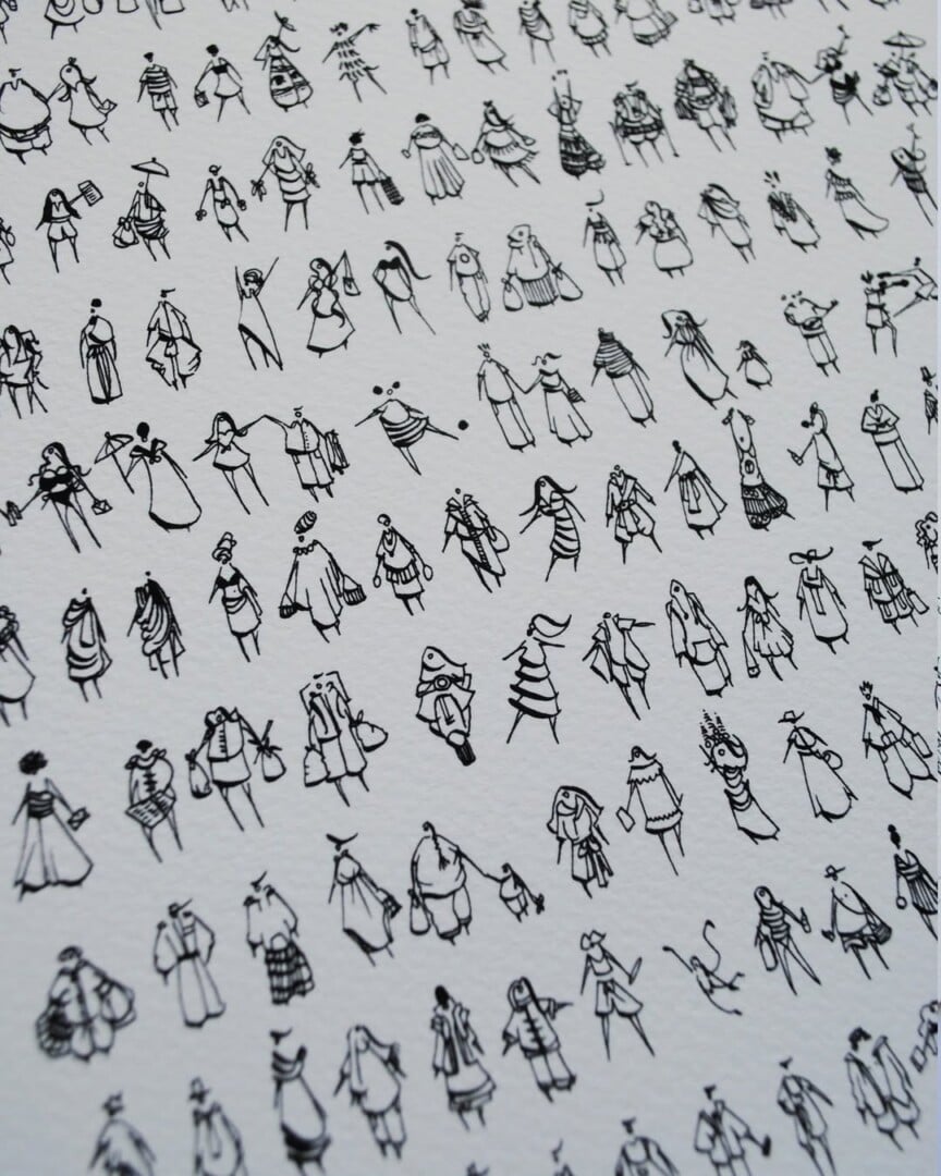 Deville draws thousands of characters in black ink | Collater.al